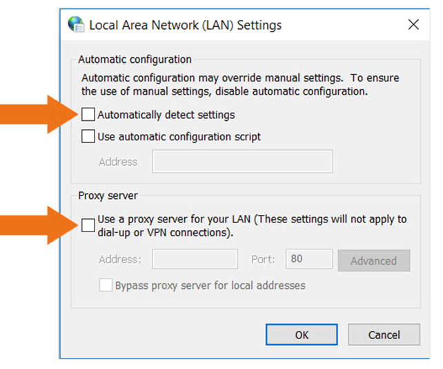 Disabling Proxy Settings