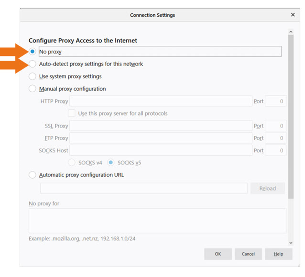 Disabling Proxy Settings