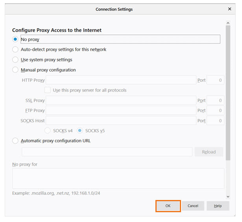 Disabling Proxy Settings