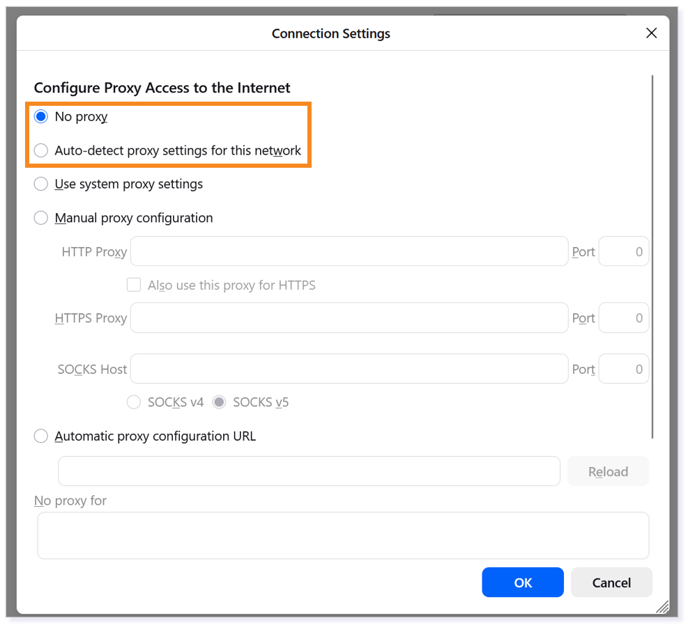Disabling Proxy Settings